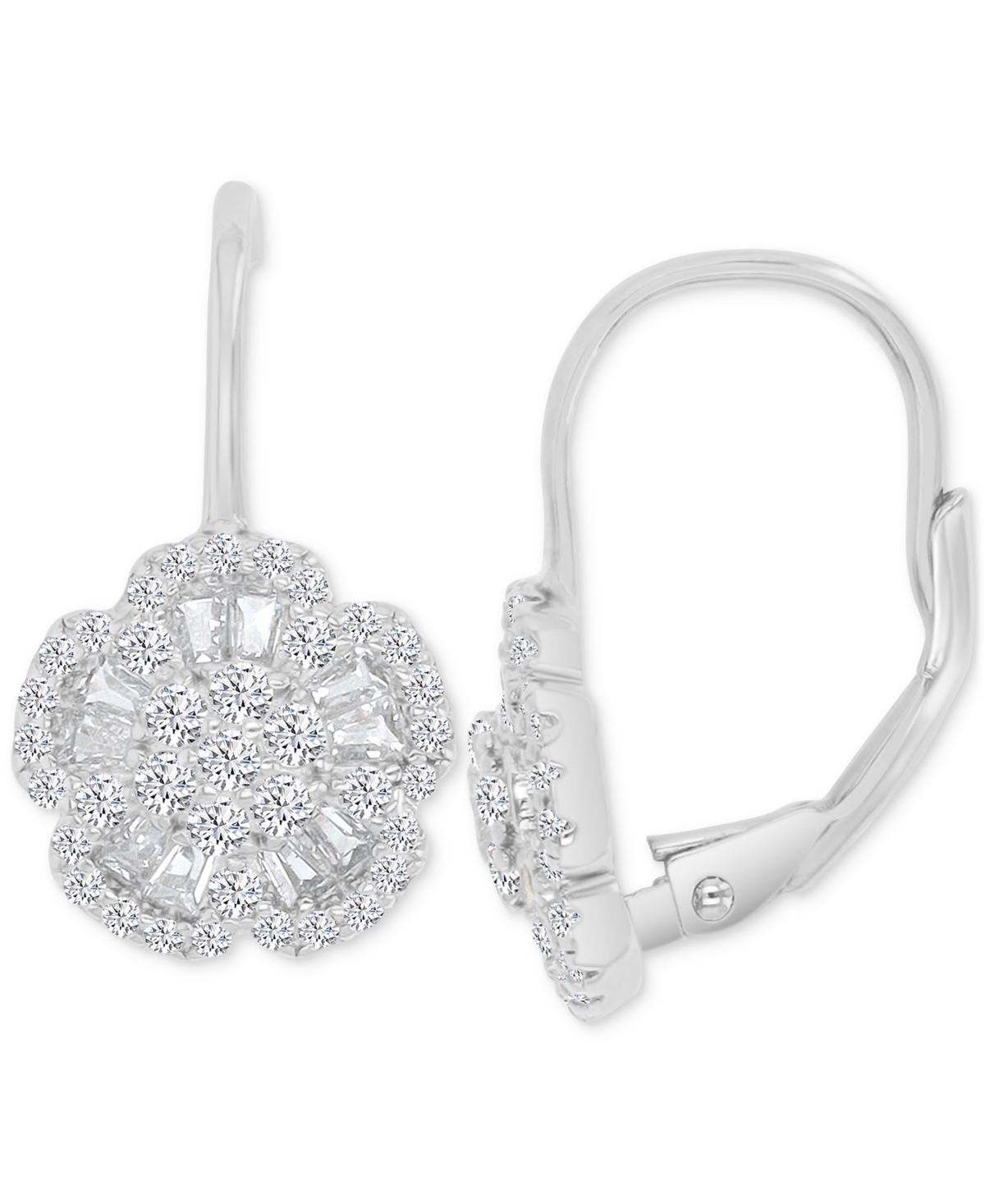 Click here for Cubic Zirconia Round & Baguette Flower Motif Lever... prices