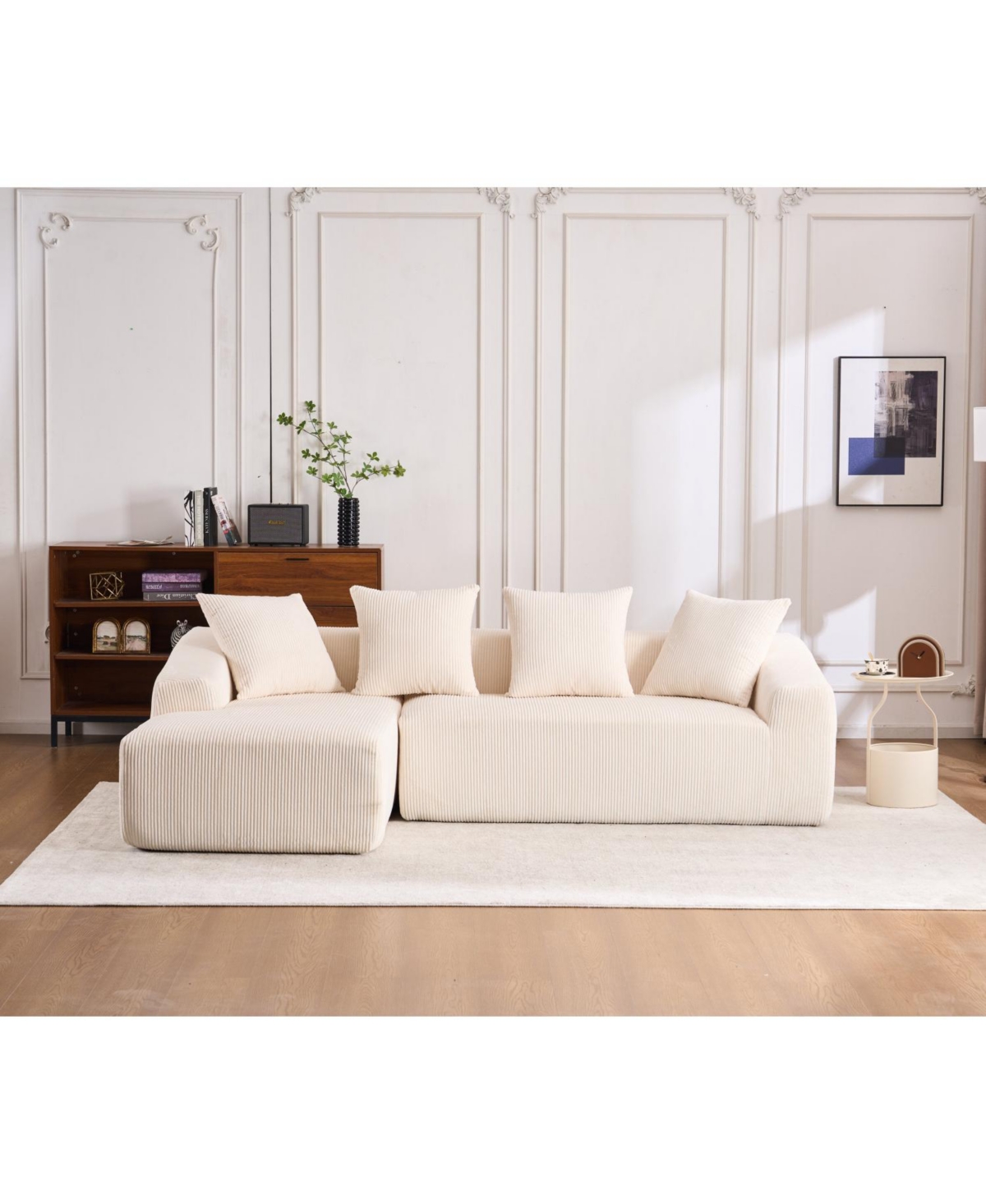 Click here for Streamdale White Corduroy Compression Sofa with Ch... prices