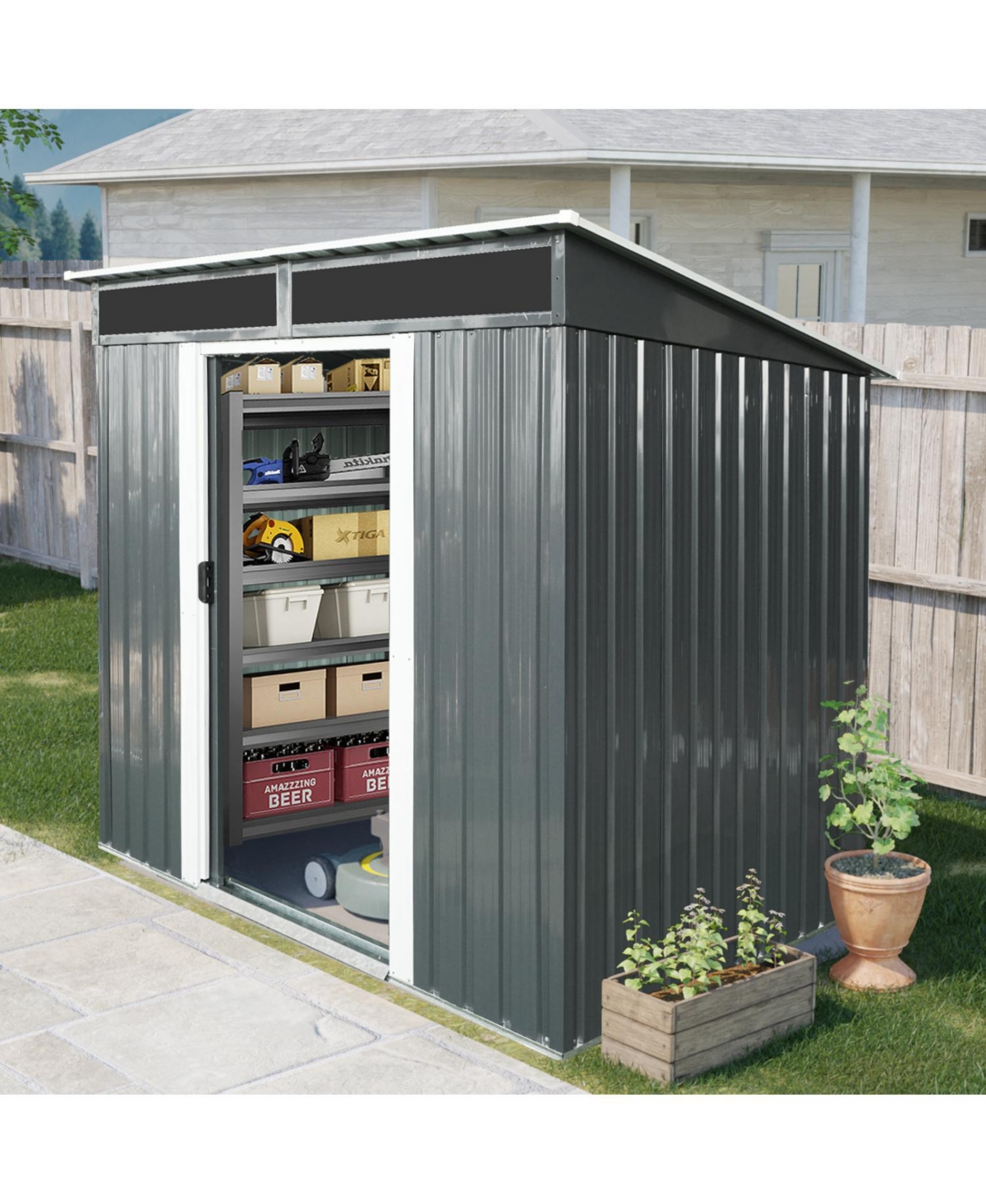 Click here for Streamdale 6ft x 5ft Metal Storage Shed (Black/Whi... prices
