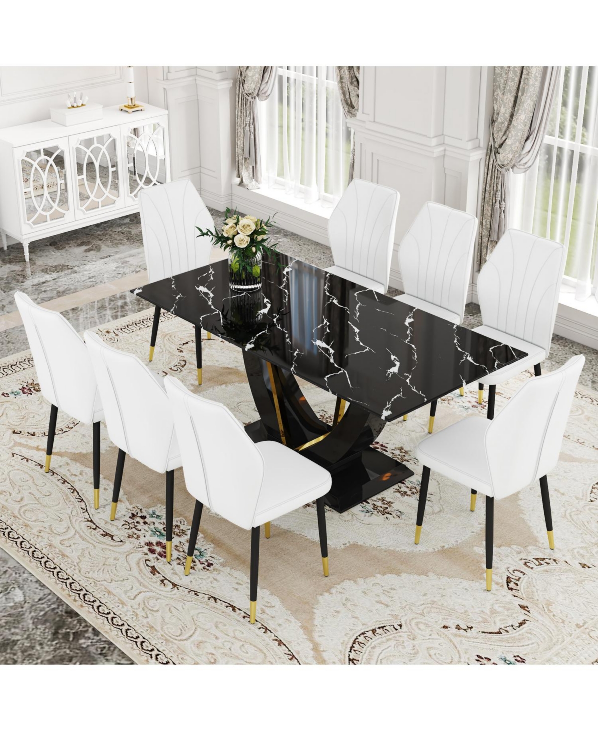 Click here for Streamdale Black Marble Pattern Tempered Glass Din... prices
