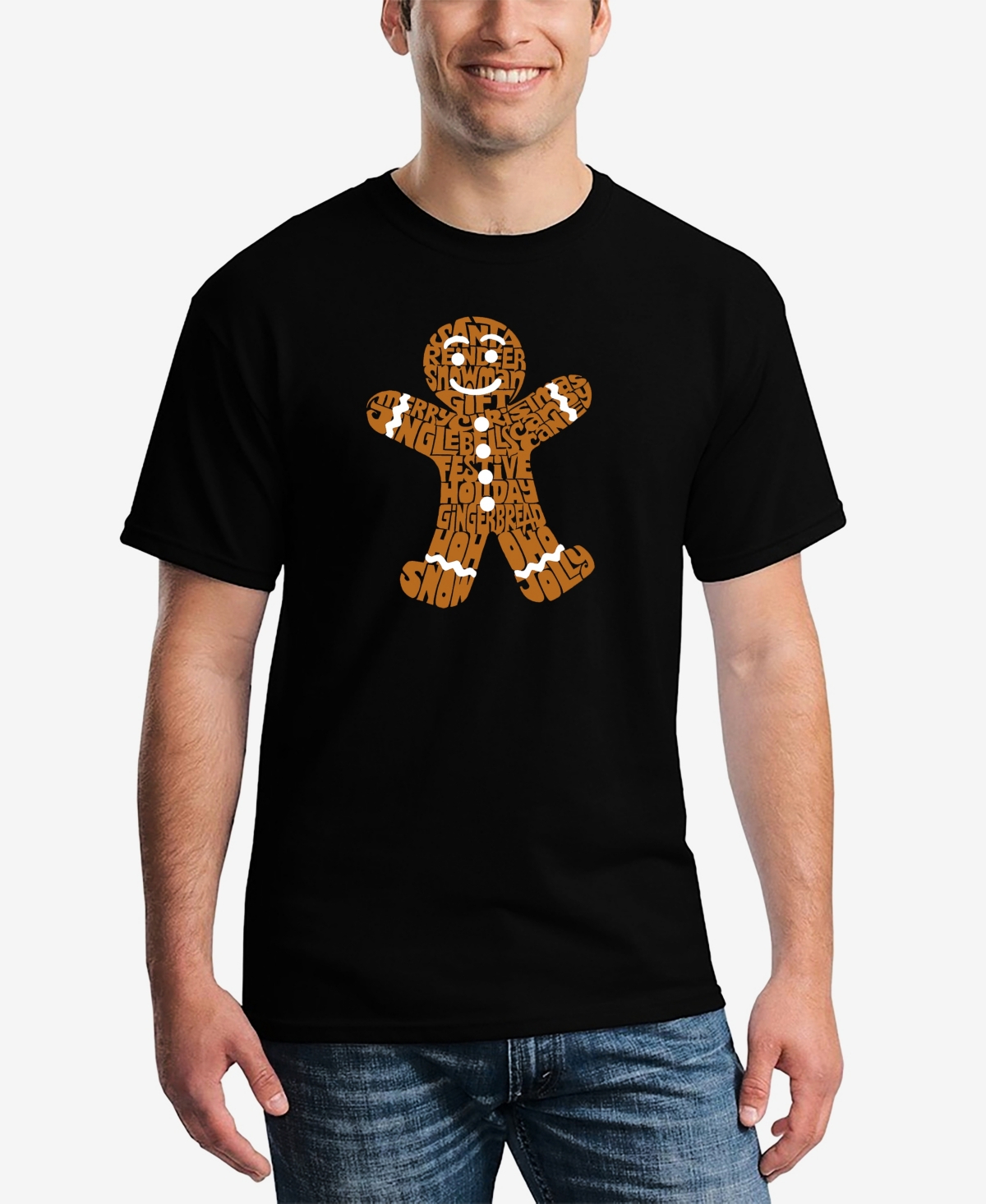 Click here for La Pop Art Mens Gingerbread Word Art T-Shirt - Bla... prices