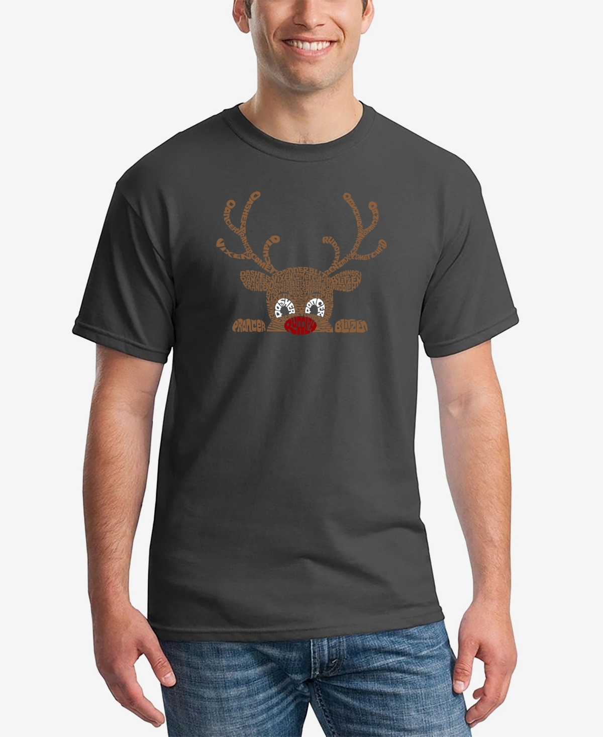Click here for La Pop Art Mens Peeking Reindeer Word Art T-Shirt... prices