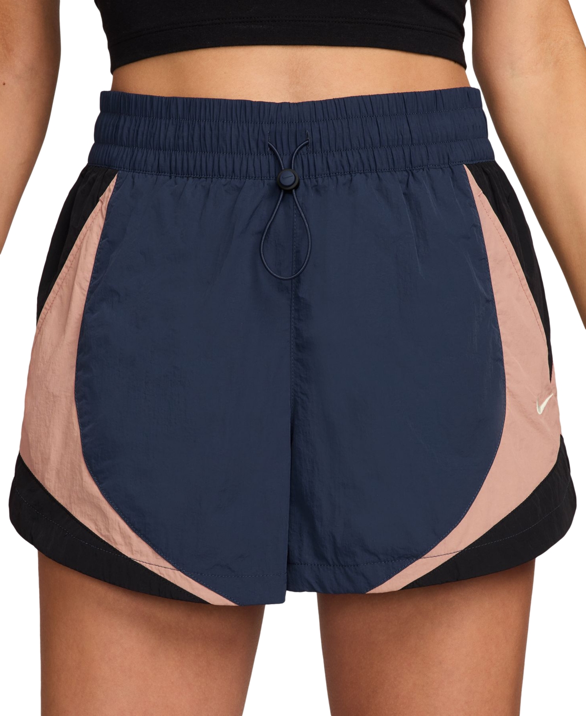 Nike Sportswear Womens Colorblocked 3 Track Shorts - Midnight Navy/black/particle Pink/sail