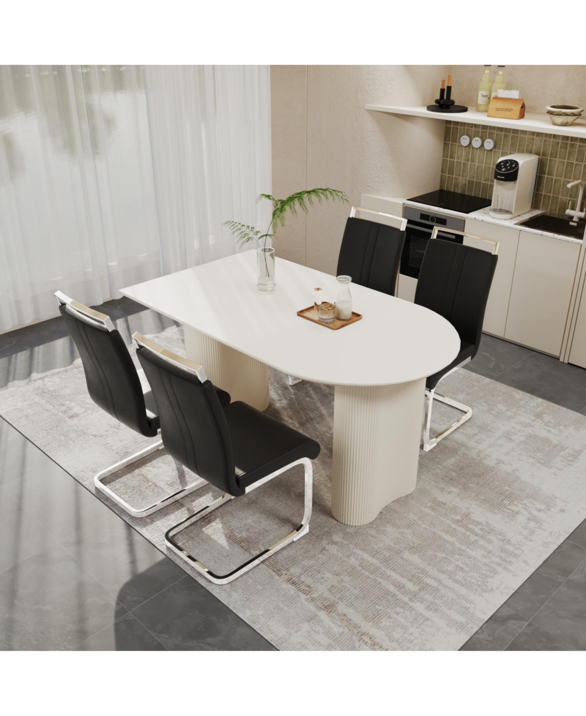 Click here for Medieval Modern Cream Mdf Dining Set: Table & 4 Si... prices