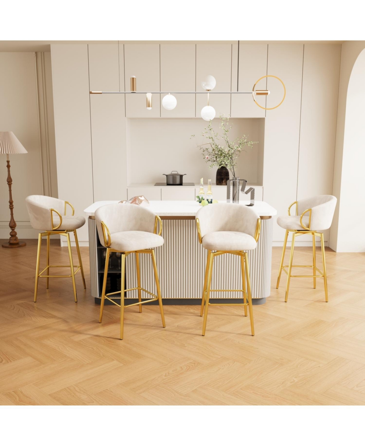 Click here for 4x Swivel Bar Chairs: Modern  Comfortable  Velvet... prices