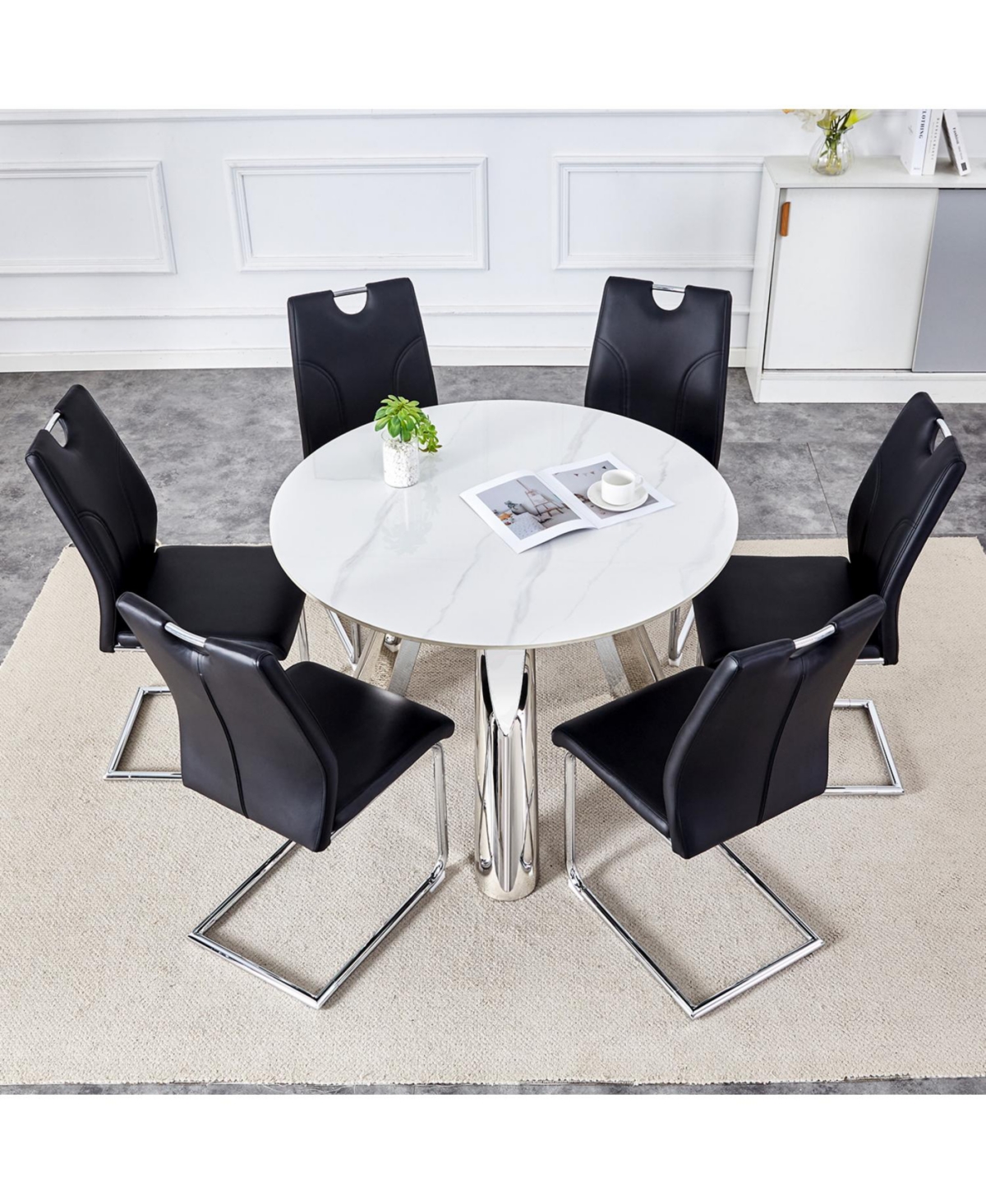 Click here for Streamdale Stylish 42" Round Table & 6 Black... prices