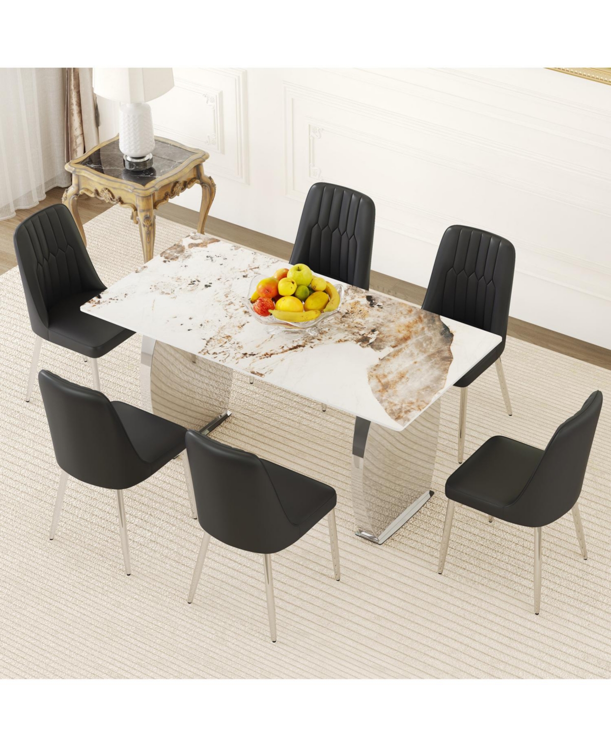 Click here for Pandora Sintered Stone Dining Set: 6 Black Chairs... prices