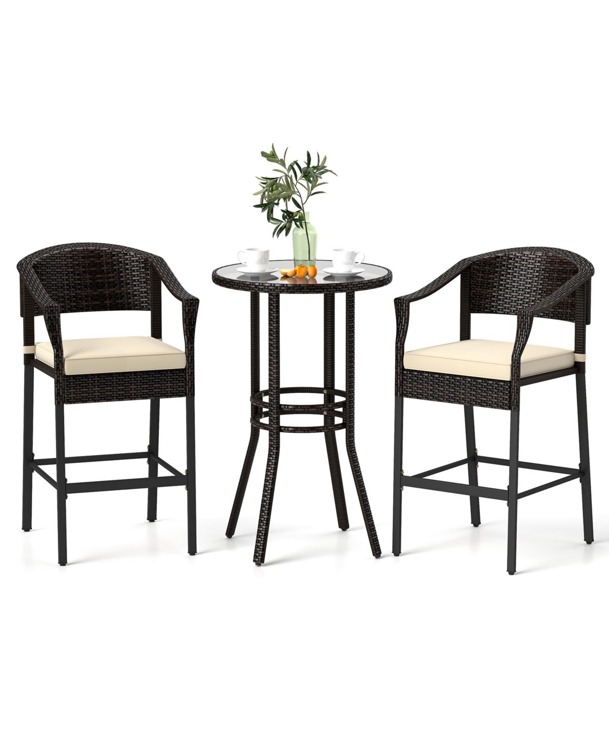 Click here for 3-Piece Patio Rattan Bar Set with Tempered Glass T... prices