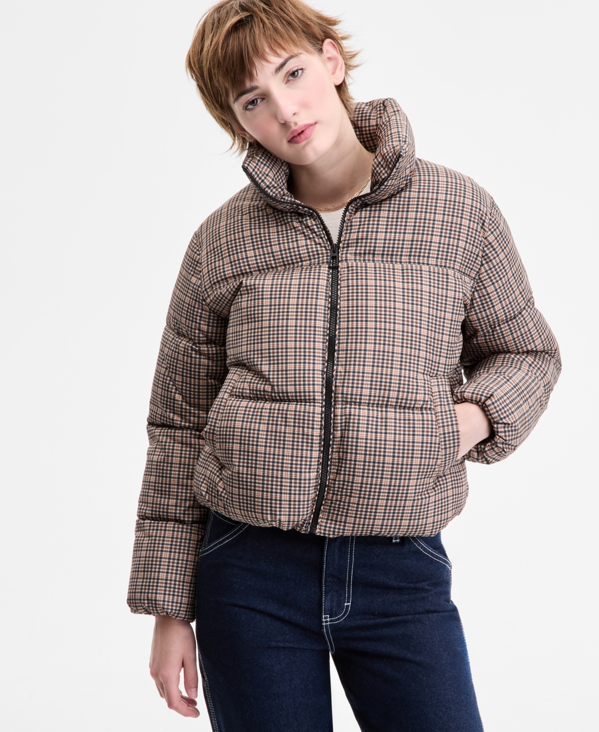 Click here for Sebby Womens Plaid Zip-Front Puffer Coat - Plaid prices