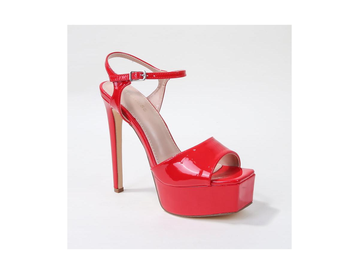 Click here for Genevieve Patent Platform Sandal - Red prices