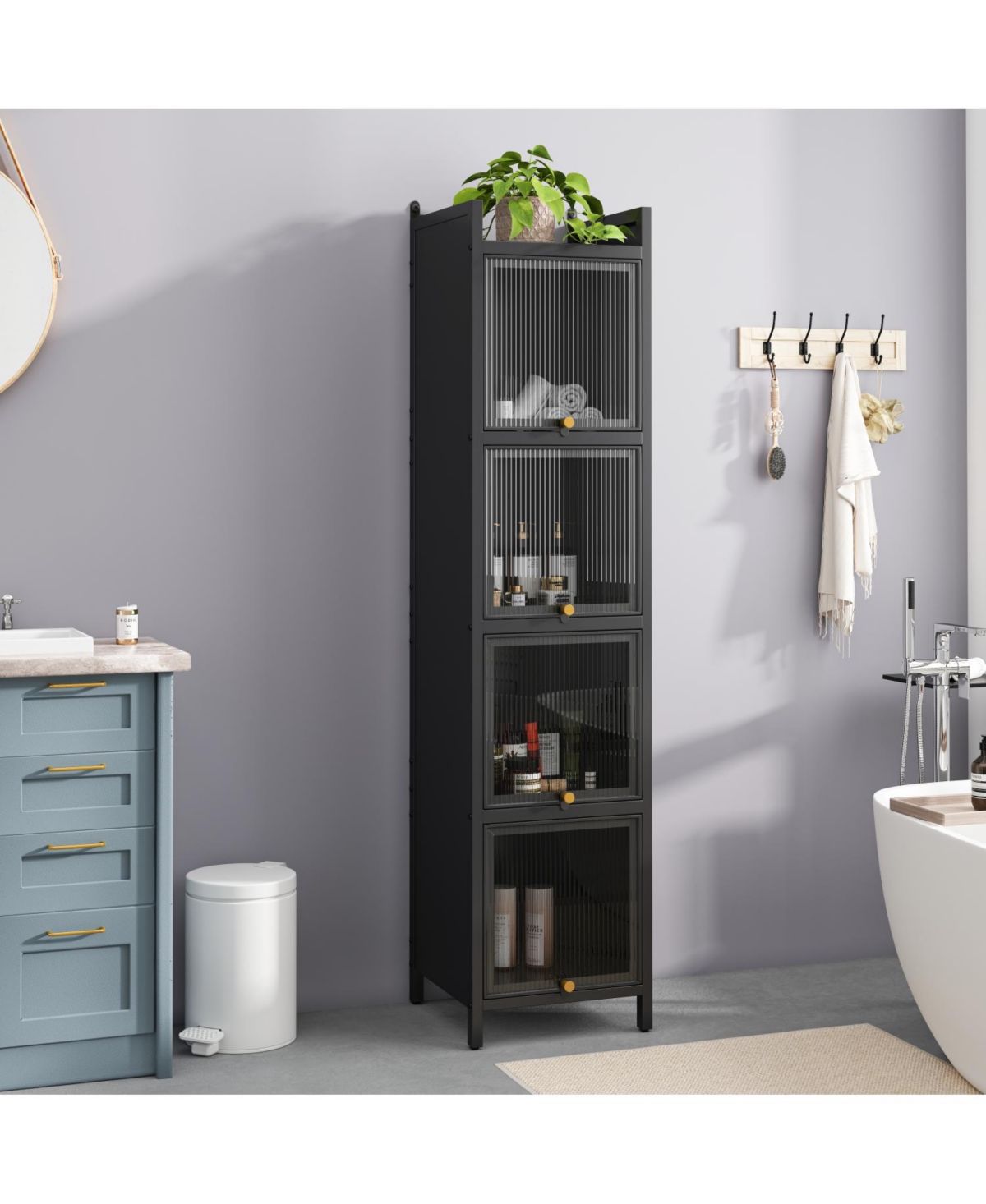 Click here for Modern 4-Tier Glass Door Cabinet with 5-Tier Stora... prices