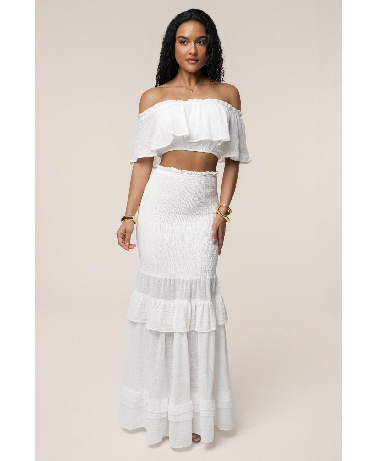 Click here for Jluxlabel Womens Sienna Ruffled Skirt Set - White prices