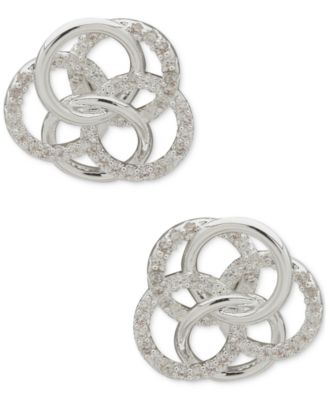 Anne Klein Silver-Tone Pavé Interlocking Ring Stud Earrings - Macy's