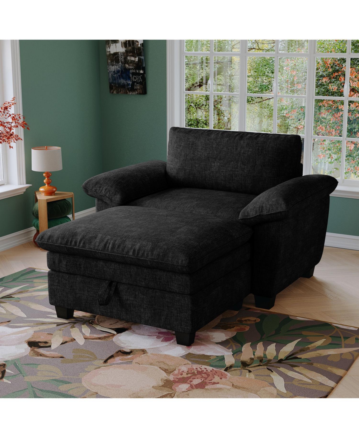 Click here for Streamdale 51" Black Chenille Chaise Lounge w... prices