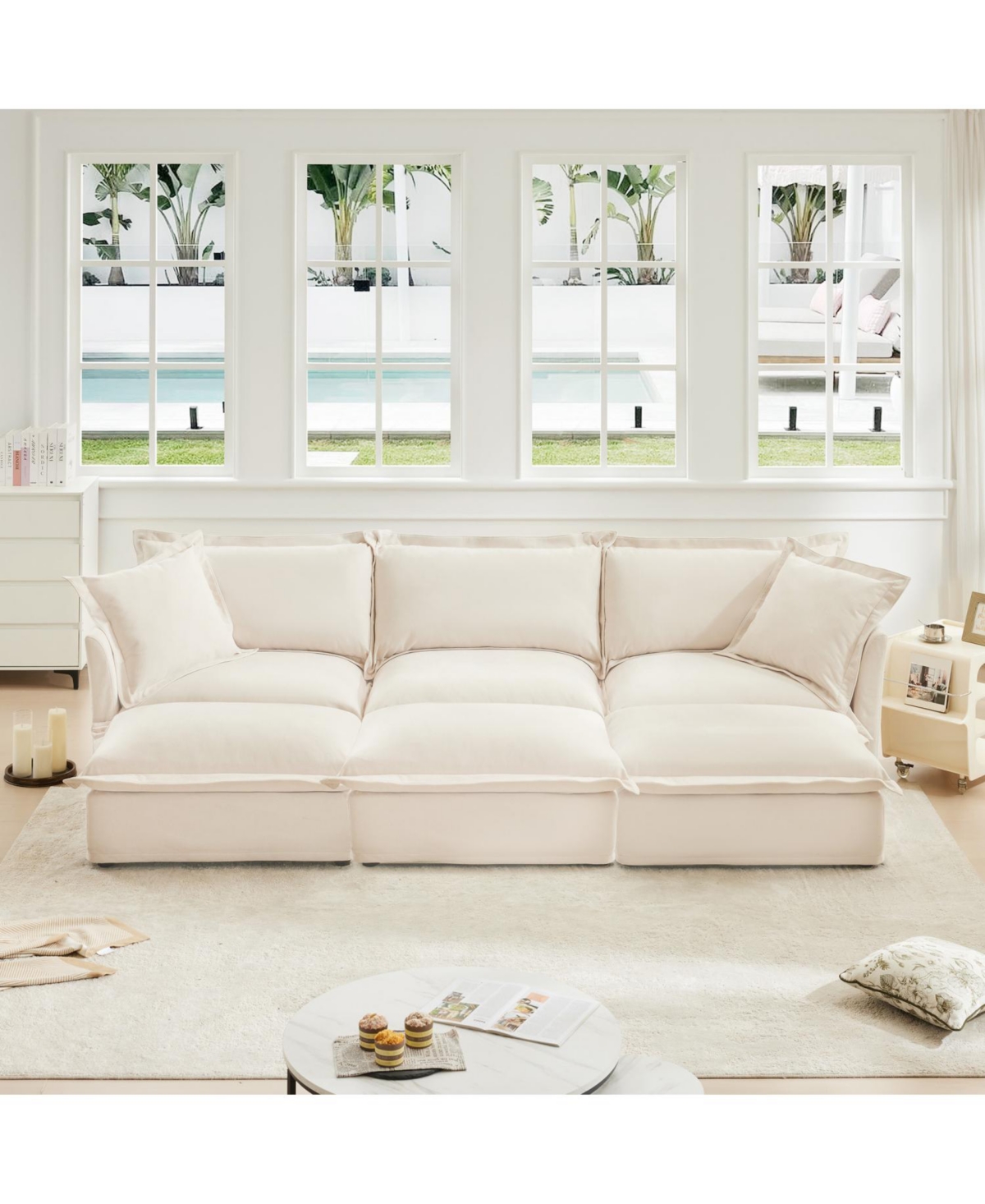 Click here for Streamdale Cream Chenille 3-Seat Sofa with Ottoman... prices