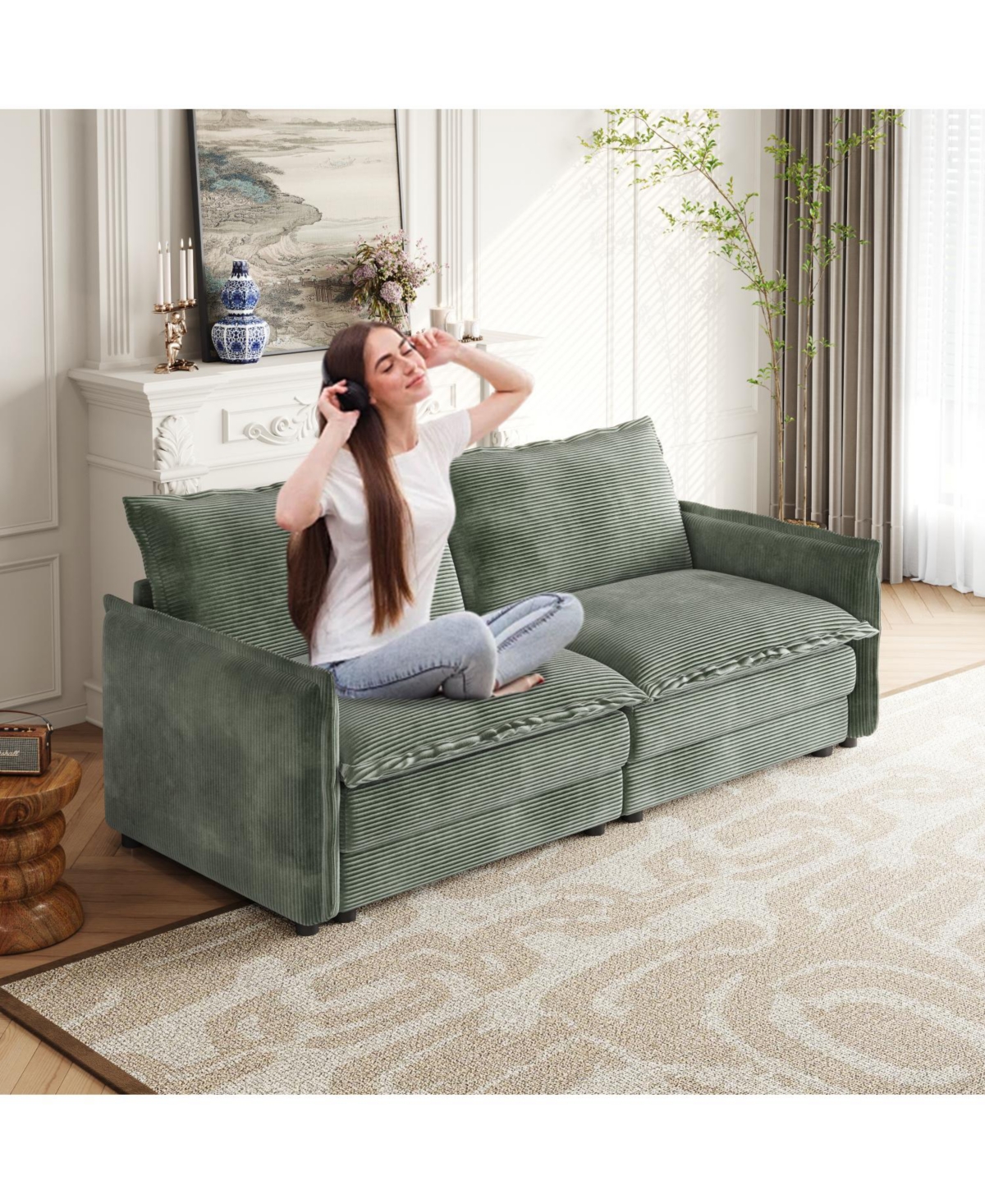 Click here for Corduroy Loveseat Sofa with Pillows - Green prices