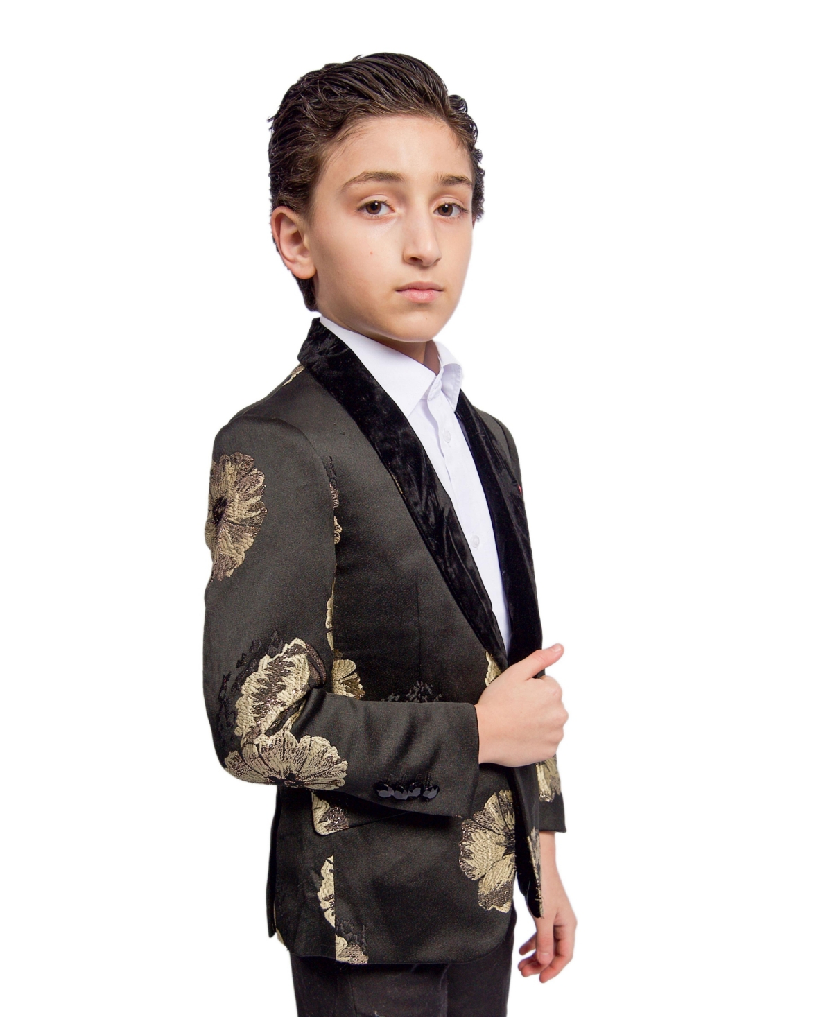 Click here for Elie Balleh Toddler Black and Gold Slim Fit Floral... prices