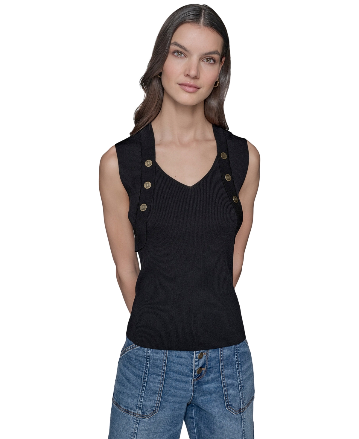 Click here for Karl Lagerfeld Paris Womens Ribbed Button-Front Sw... prices