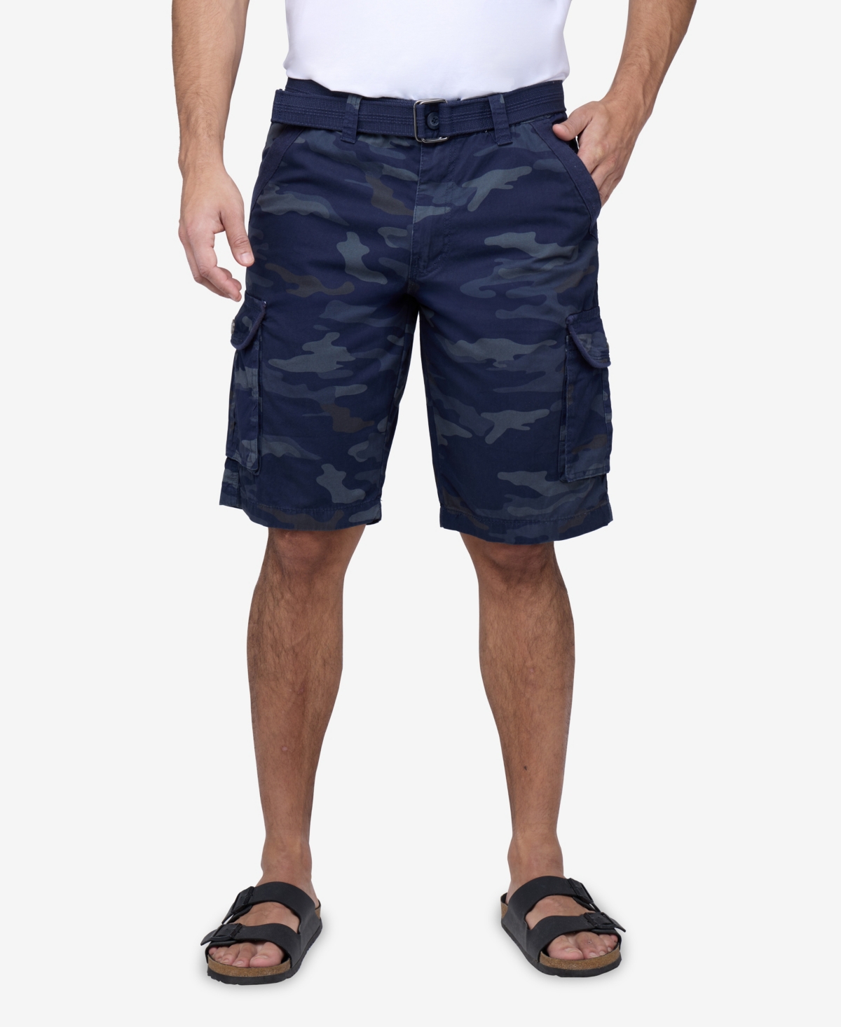 Click here for Mens Belted Twill Tape Cargo Shorts - Navy camo prices