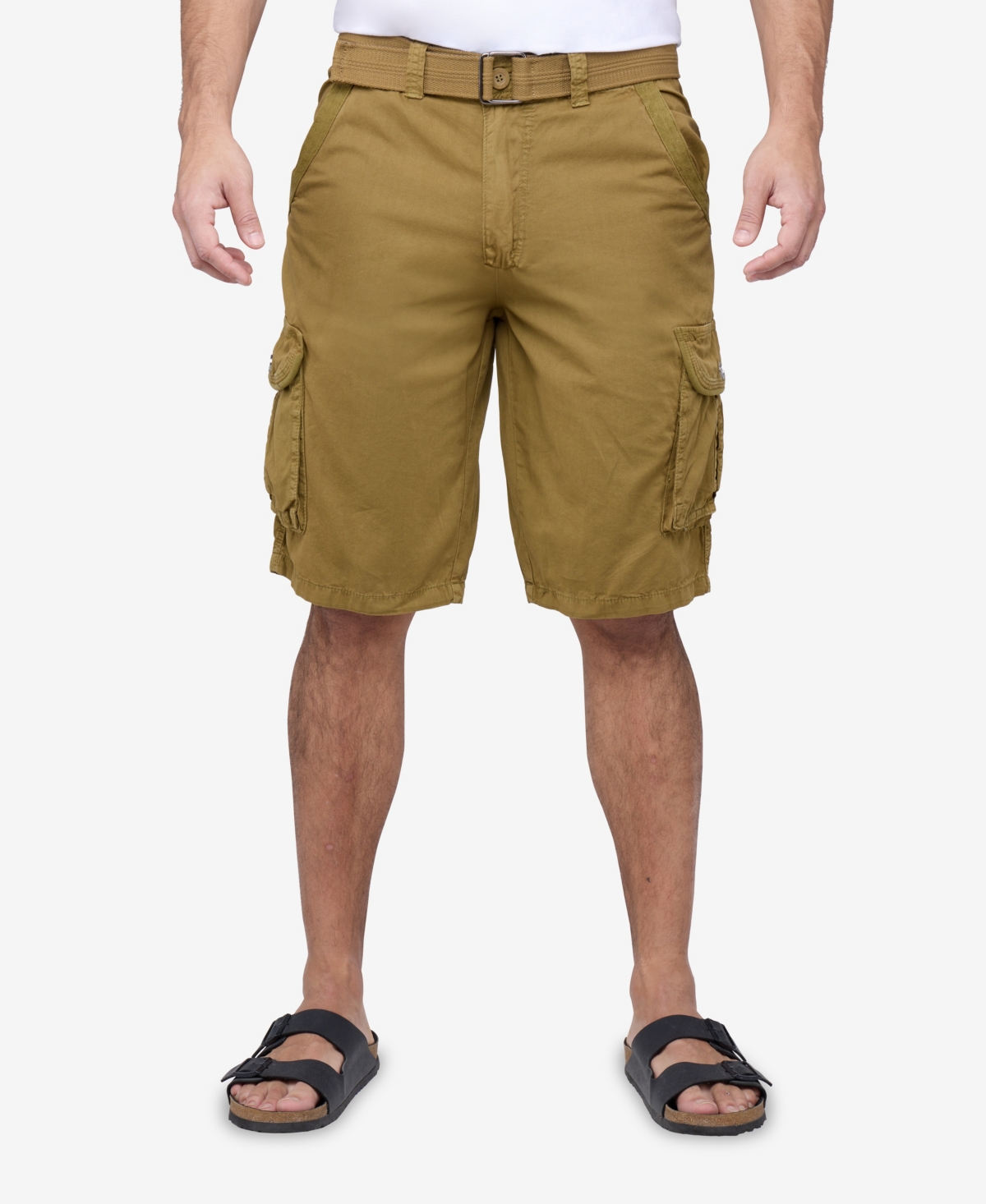 Click here for Mens Belted Twill Tape Cargo Shorts - British khak... prices