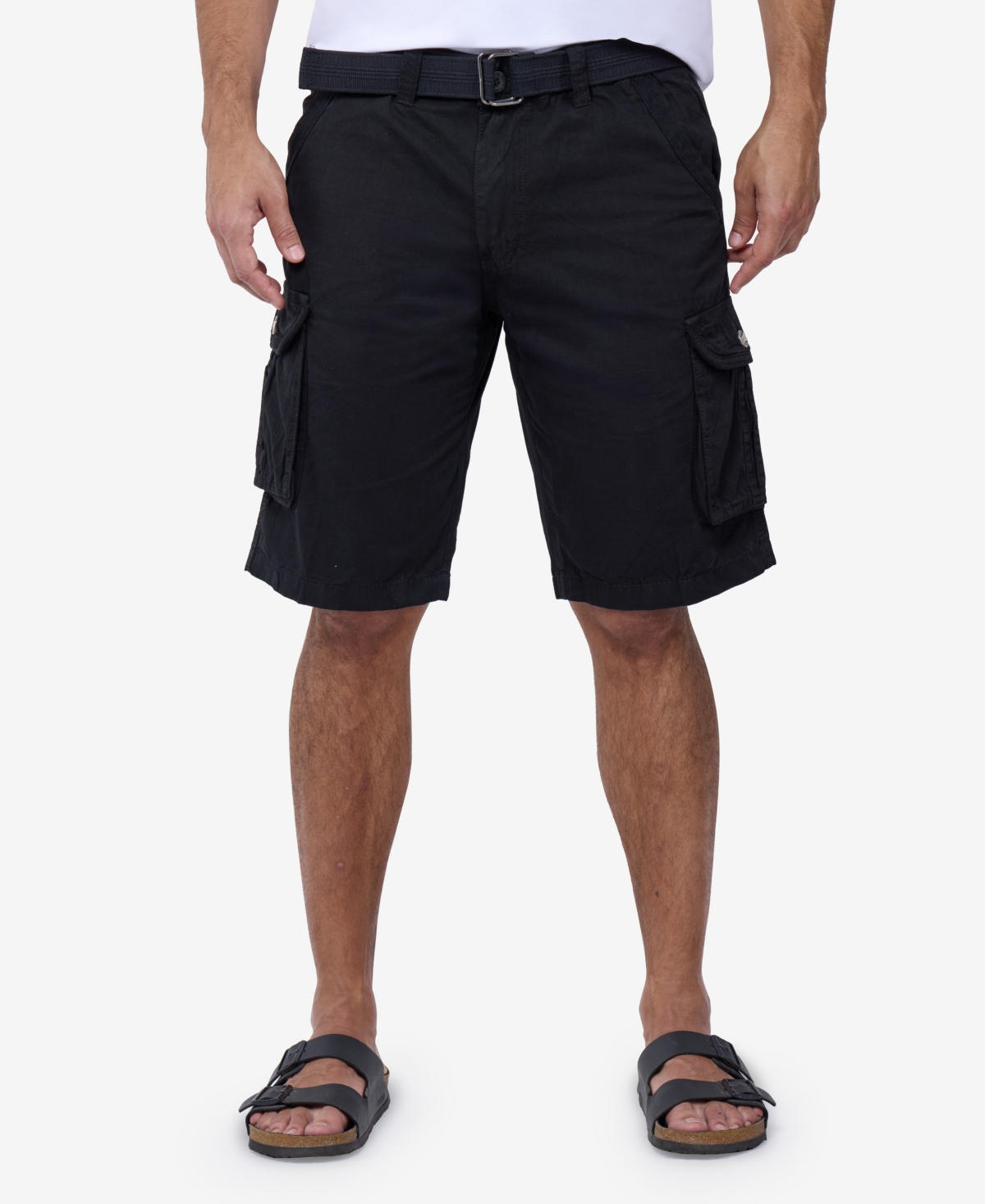Click here for Mens Belted Twill Tape Cargo Shorts - Black prices