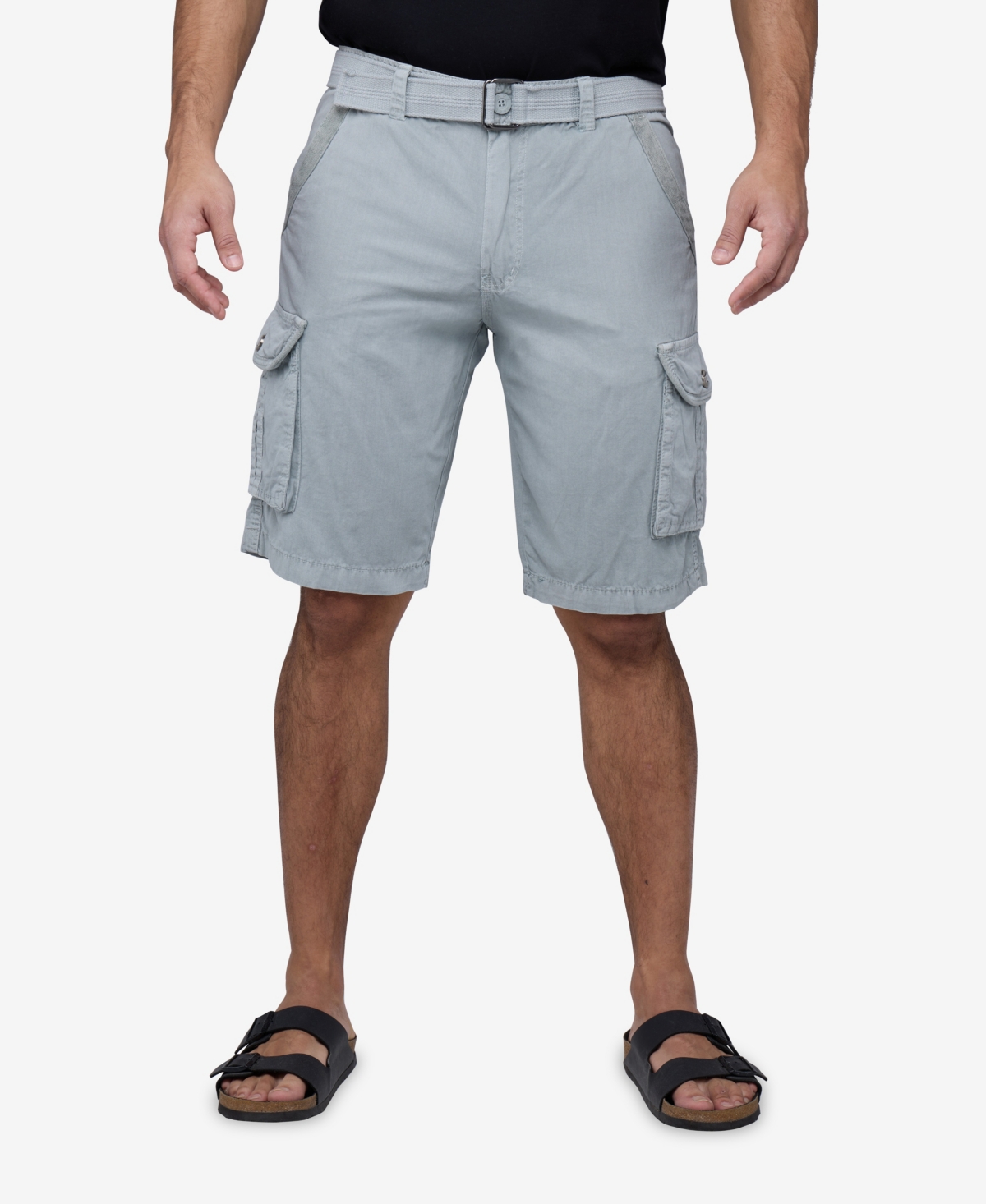 Click here for Mens Belted Twill Tape Cargo Shorts - Slate grey prices