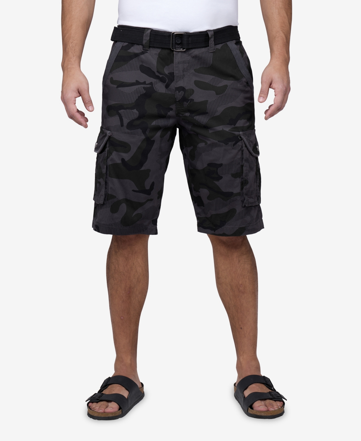 Click here for Mens Belted Twill Tape Cargo Shorts - Charcoal cam... prices