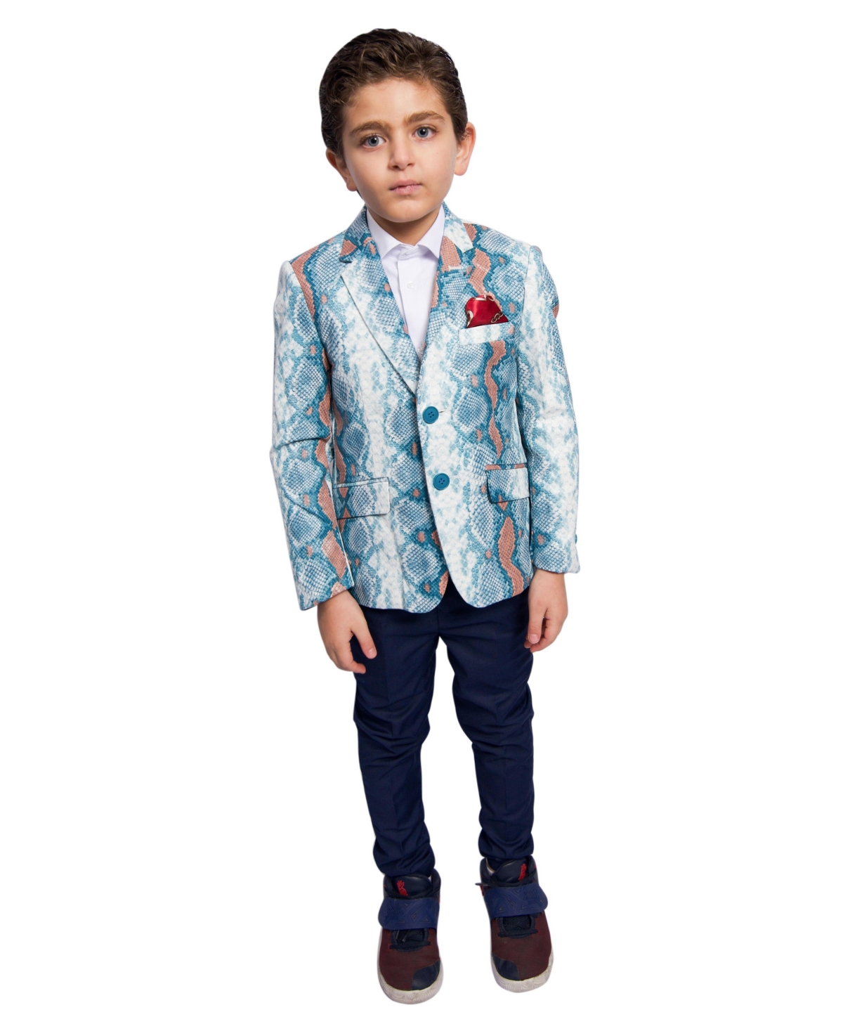 Click here for Elie Balleh Boys Blue Slim Fit Snakeskin Blazer -... prices