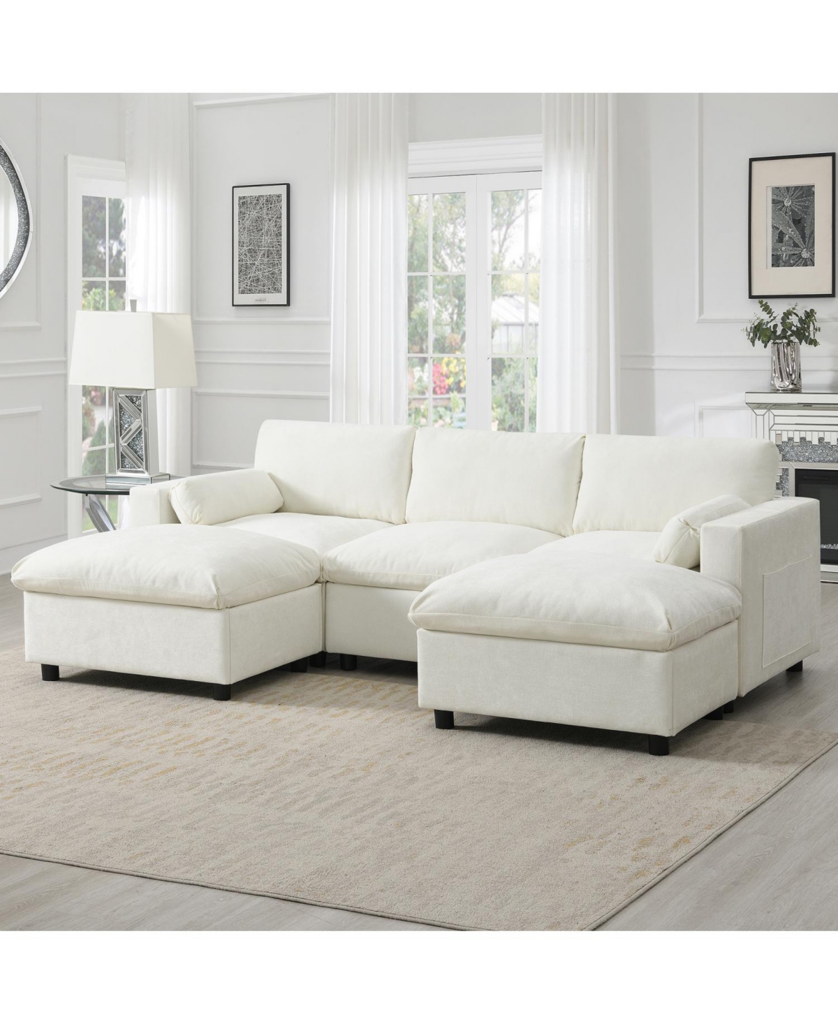 Click here for Chenille Modular Sectional Sofa with Ottomans & Pi... prices