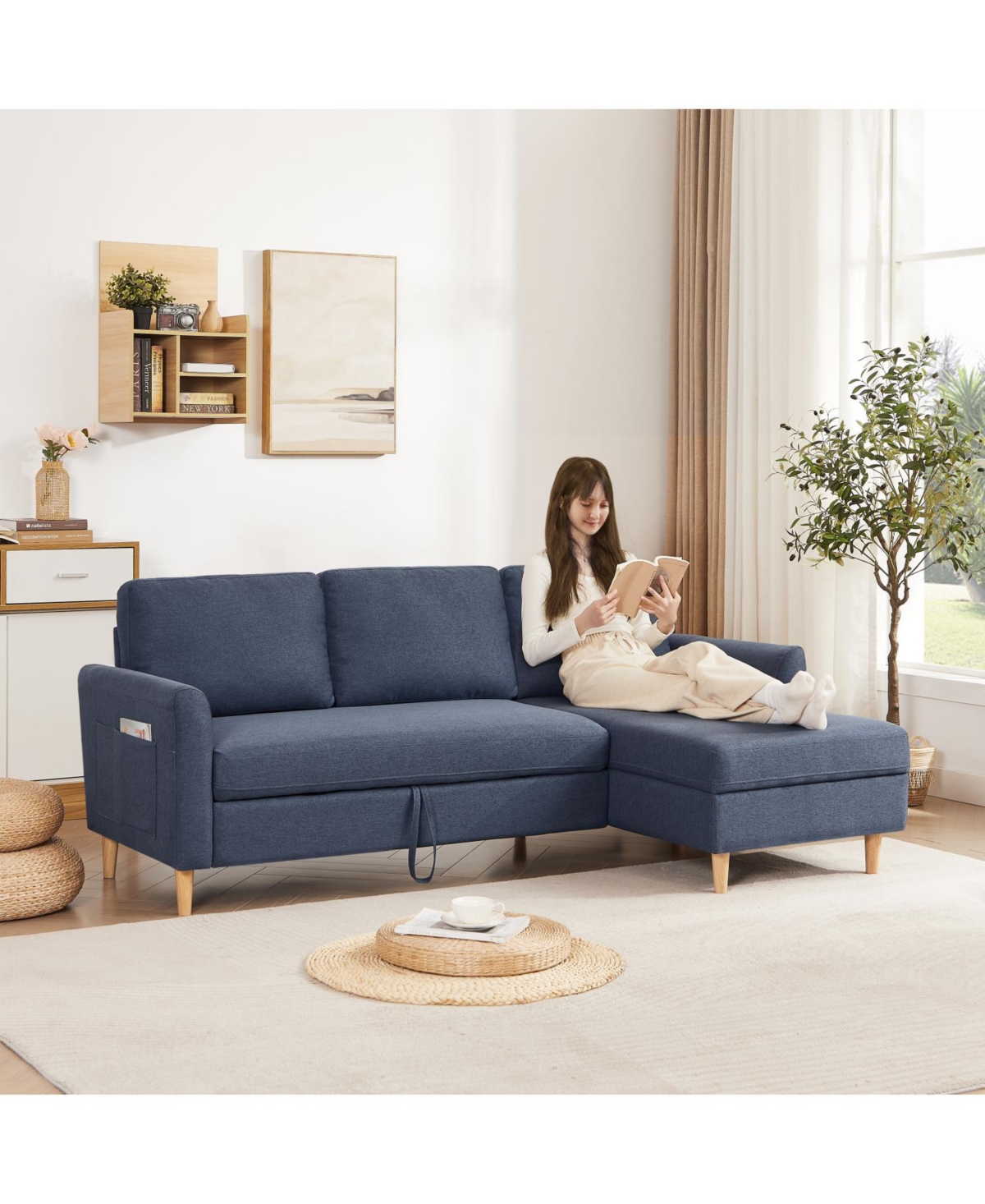 Click here for Adjustable L-Shaped Sofa Bed With Chaise Blue-grey... prices