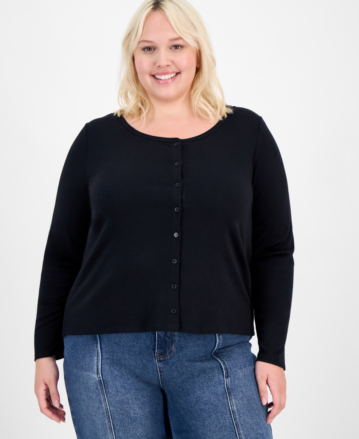 Click here for Hippie Rose Trendy Plus Striped Button-Front Sweat... prices