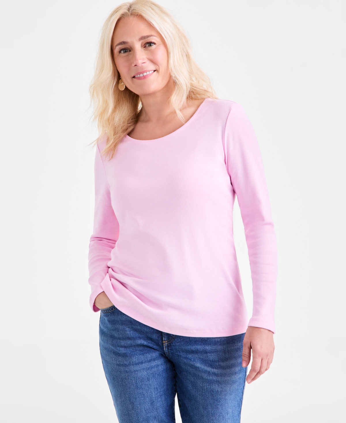 Click here for Style & Co Womens Cotton Long-Sleeve Scoop-Neck To... prices