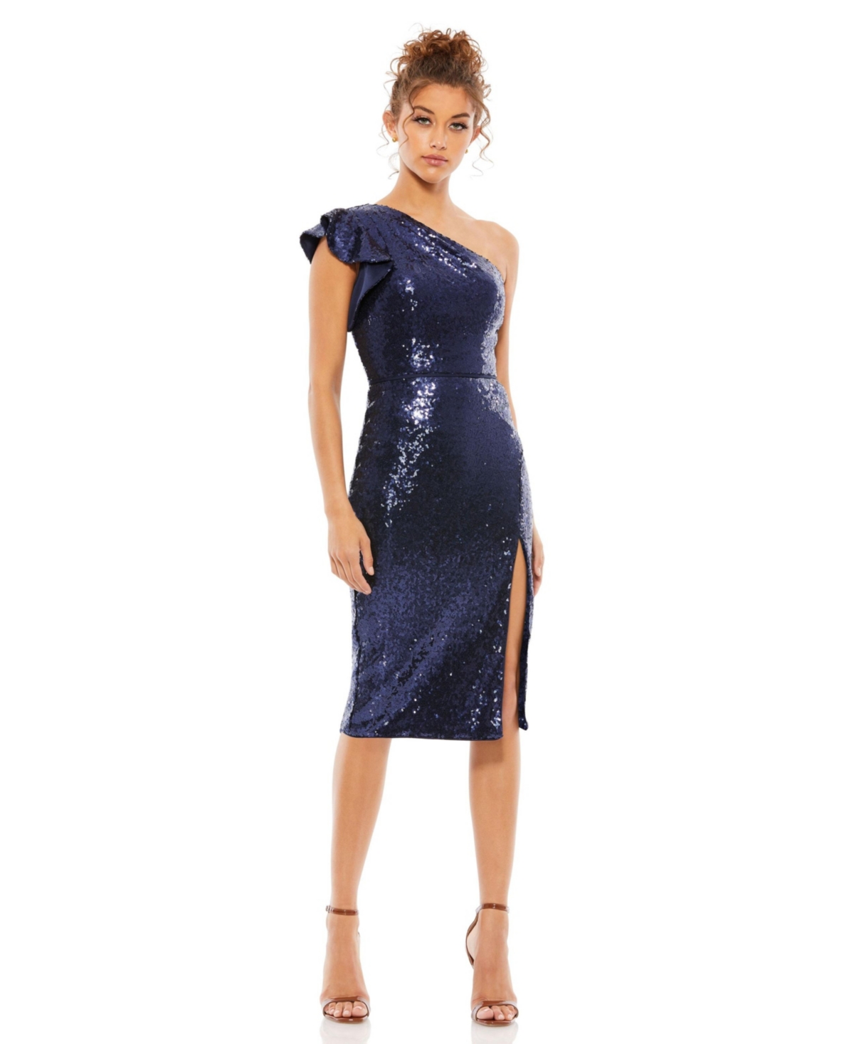 Click here for Womens Sequined Flutter One Shoulder Fitted Midi D... prices