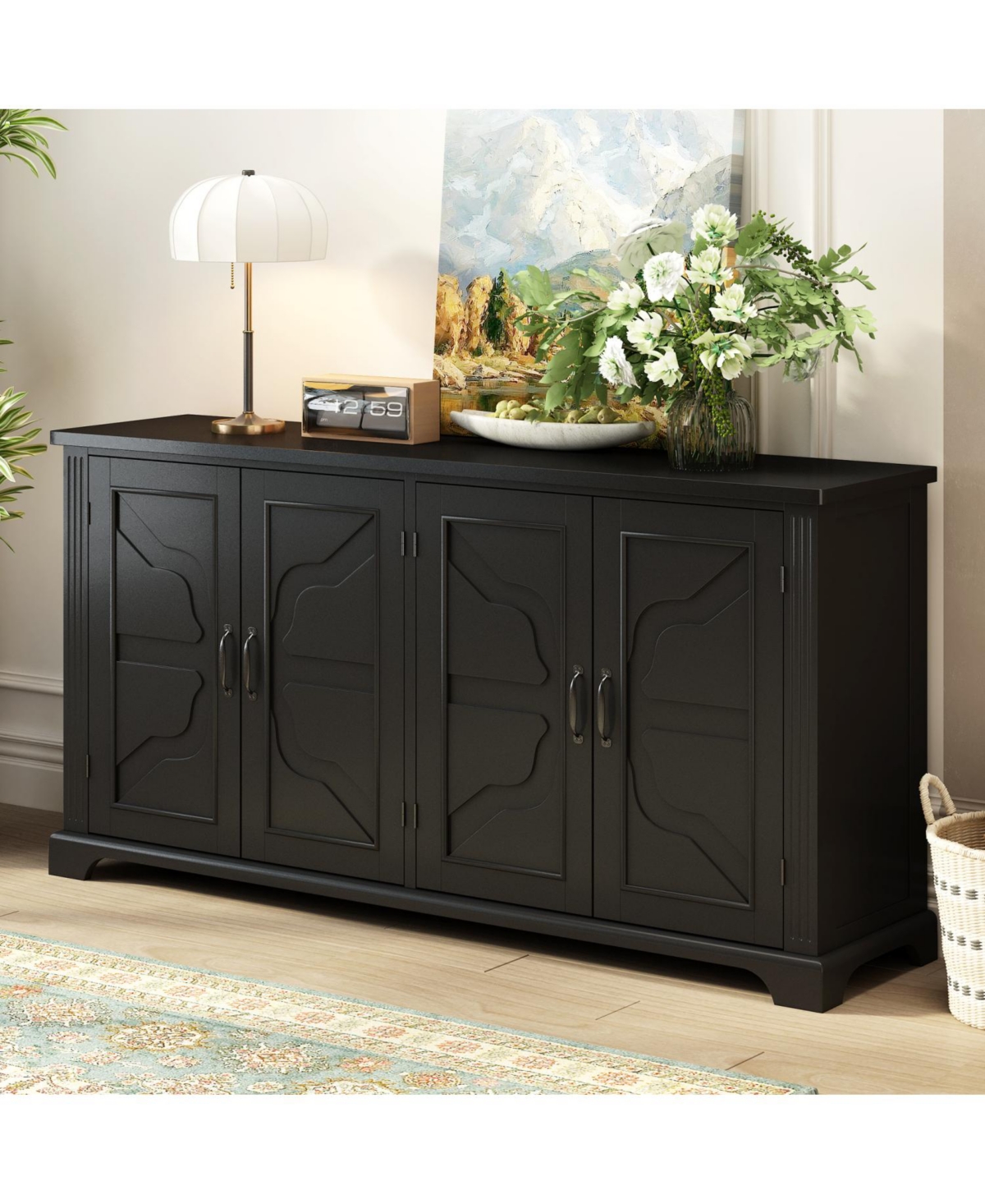 Click here for Wooden Sideboard with Pine Doors & Metal Handles -... prices