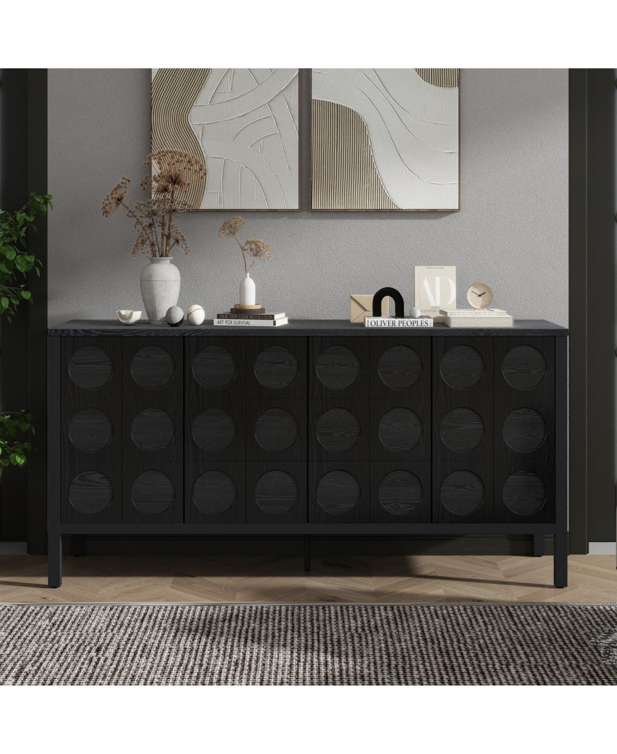 Click here for Geometric Circle Door Cabinet - Black - Black prices