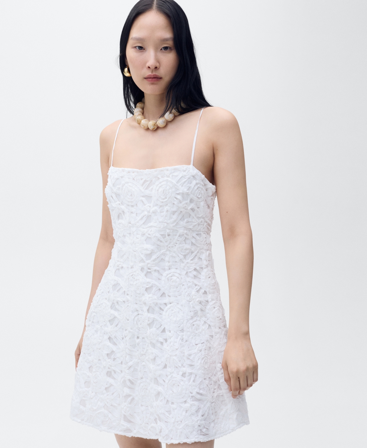 Click here for Mango Womens Short Floral Texture Dress - White prices