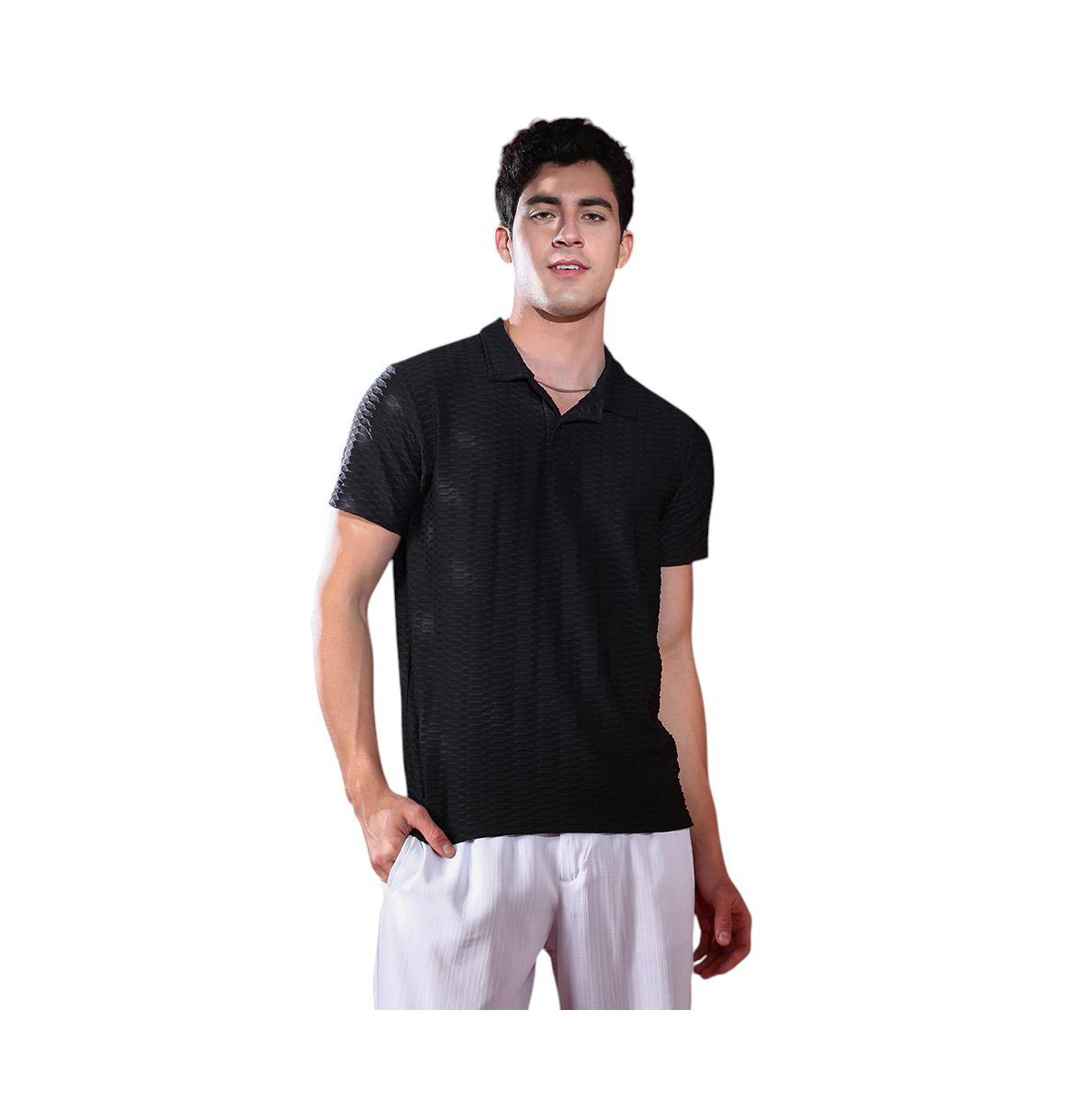 Click here for Campus Sutra Mens Onyx Black Hive Polo T-Shirt - B... prices
