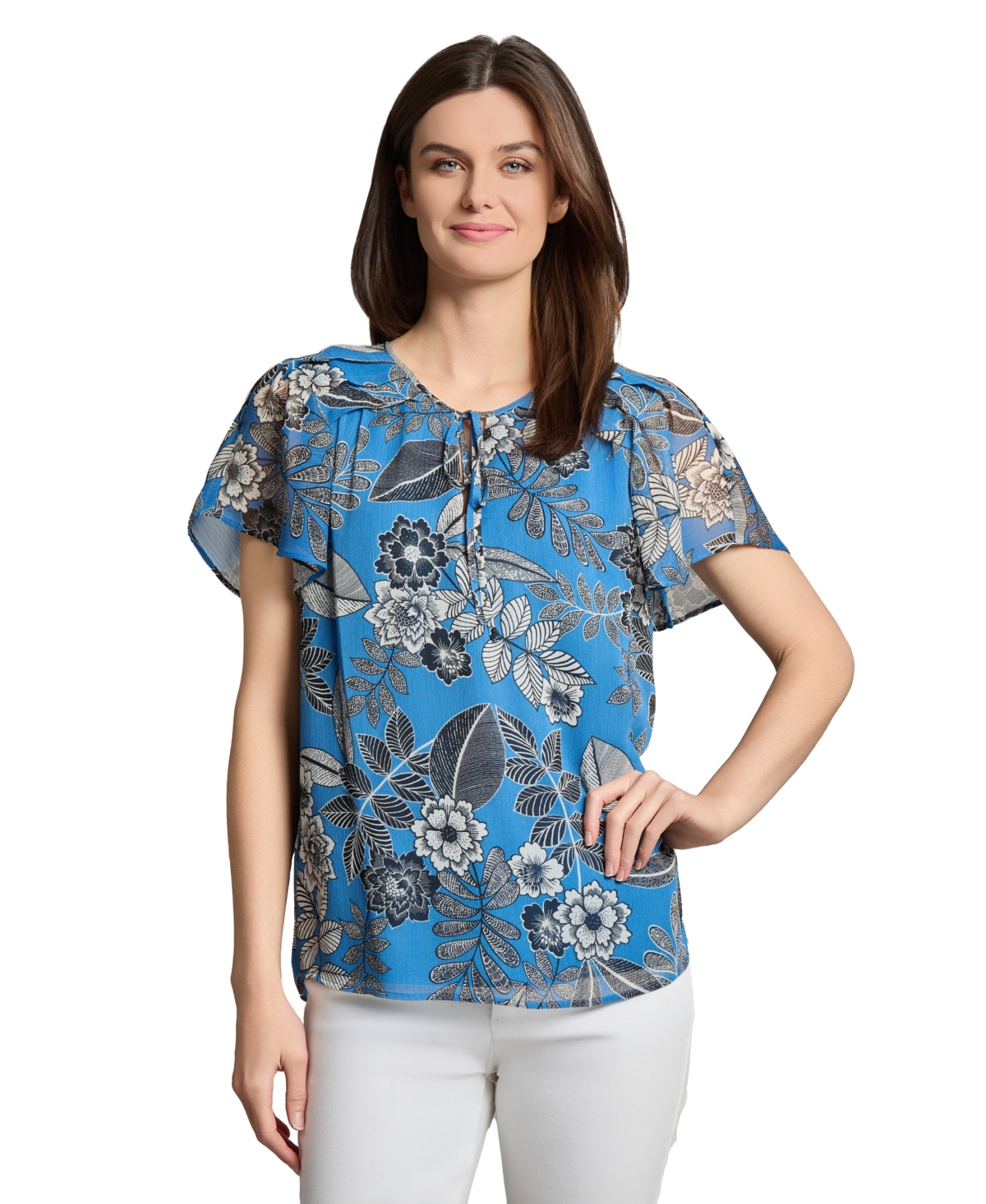 Click here for Jones New York Petite Short Sleeve Popover Shirred... prices