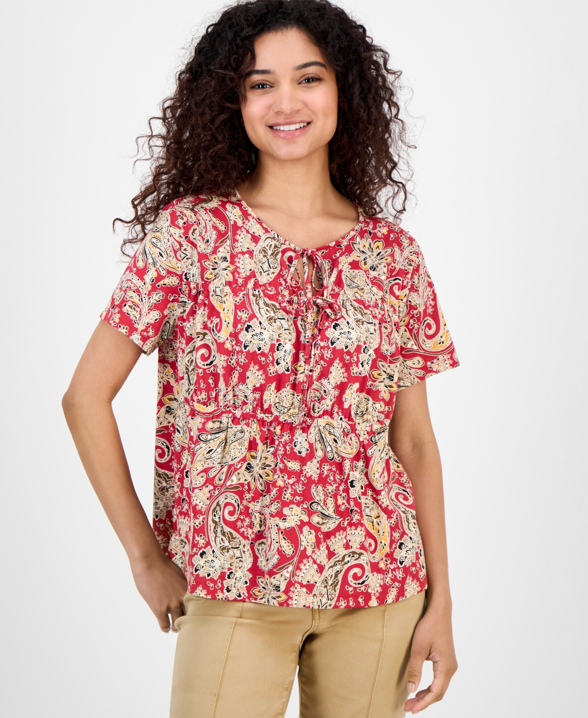 Click here for Nautica Jeans Womens Paisley-Print Tie-Neck Top -... prices