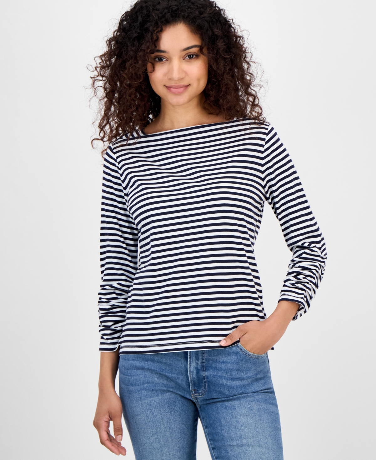 Click here for Nautica Jeans Womens Striped Boat-Neck Top - Night... prices