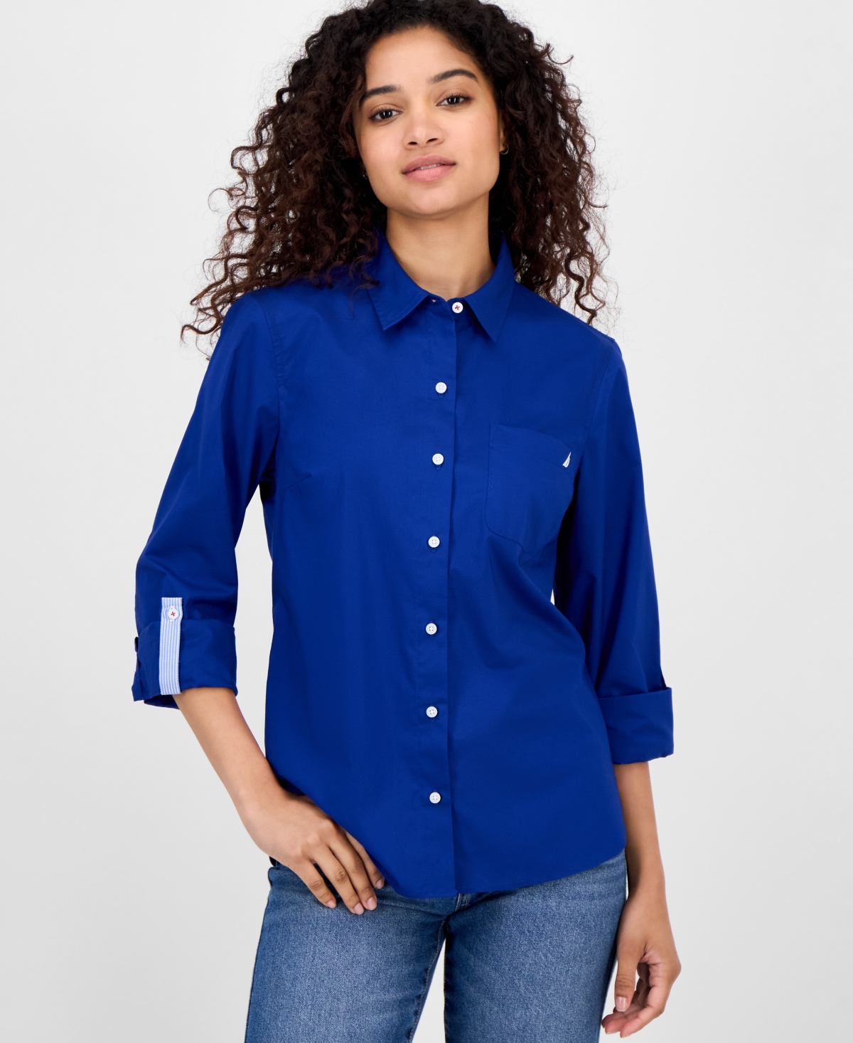 Click here for Nautica Jeans Womens Roll-Tab Button-Front Shirt -... prices