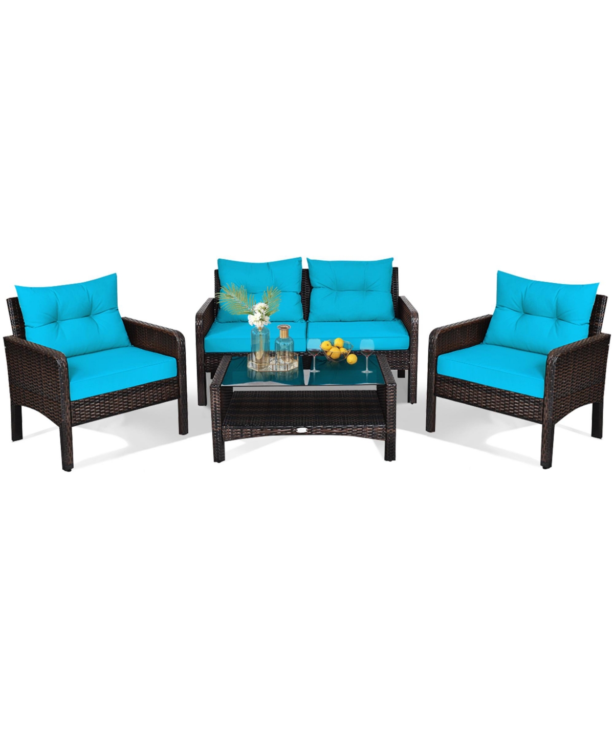 Click here for Gymax 4PCS Rattan Patio Furniture Conversation Set... prices