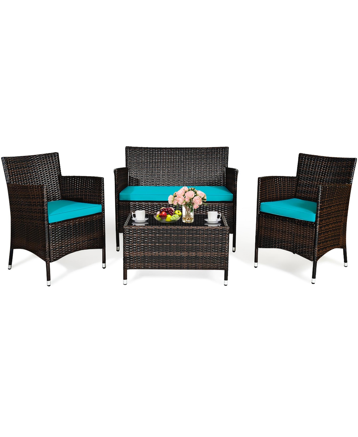Click here for Gymax 4PCS Patio Rattan Conversation Furniture Set... prices