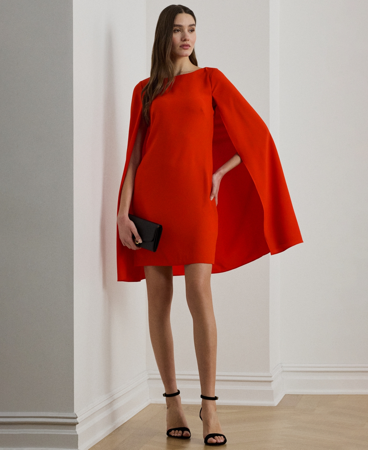Lauren Ralph Lauren Womens Georgette Cape Dress - Bright red