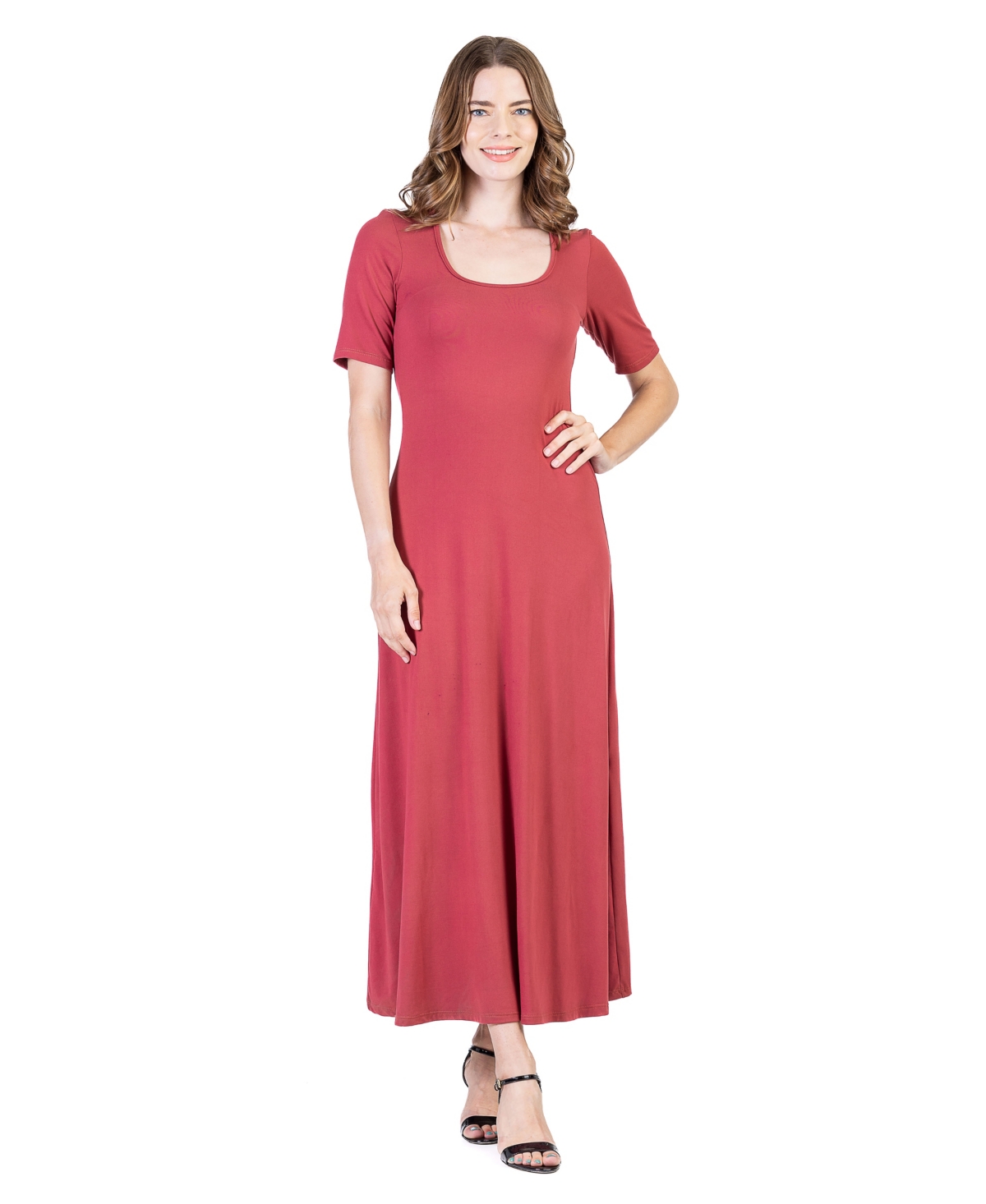 24seven Comfort Apparel Petite Casual Maxi Dress - Brick