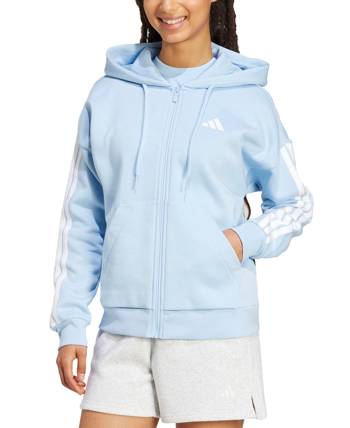 Click here for adidas Womens 3-Stripe Fleece Full Zip Hoodie - Gl... prices