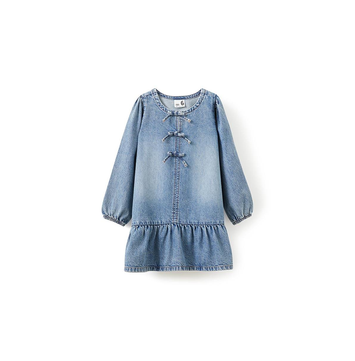Click here for Cotton On Little Girls Betty Bow Front Denim Dress... prices