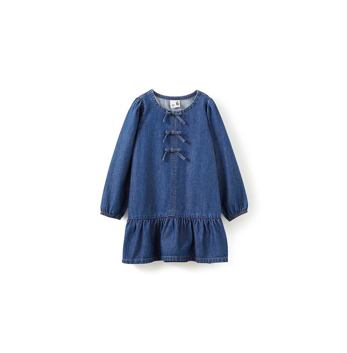 Click here for Cotton On Little Girls Betty Bow Front Denim Dress... prices