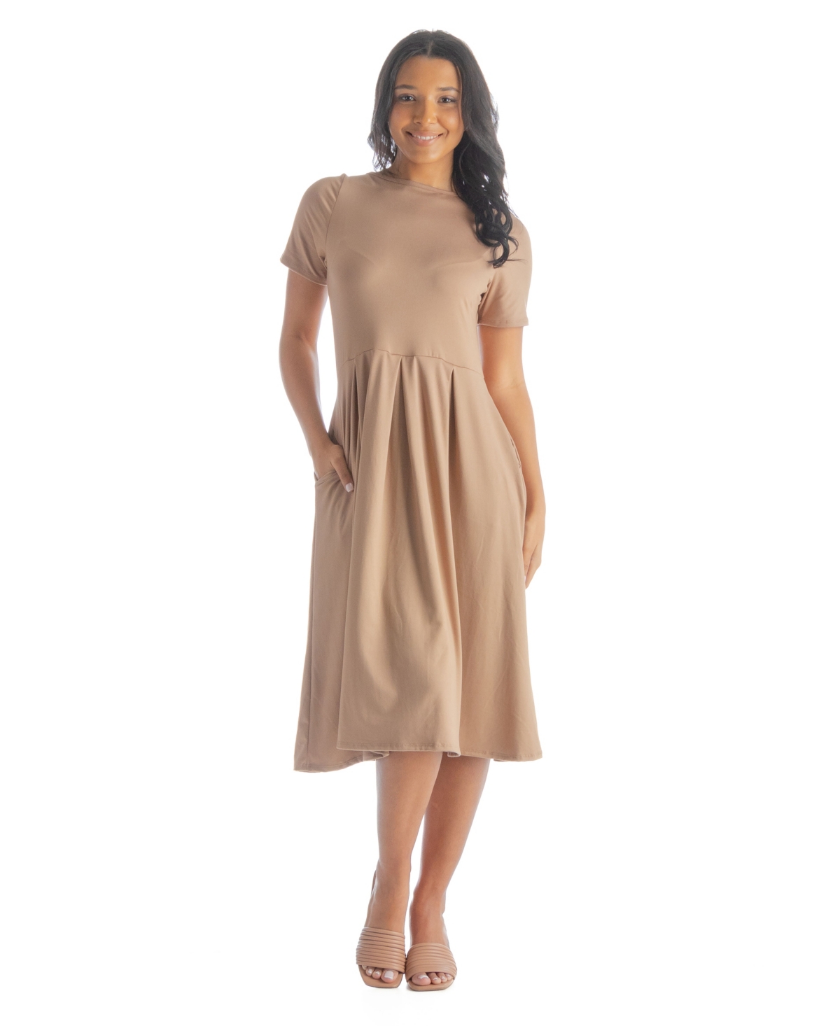 Click here for 24seven Comfort Apparel Petite Midi Dress with Sho... prices