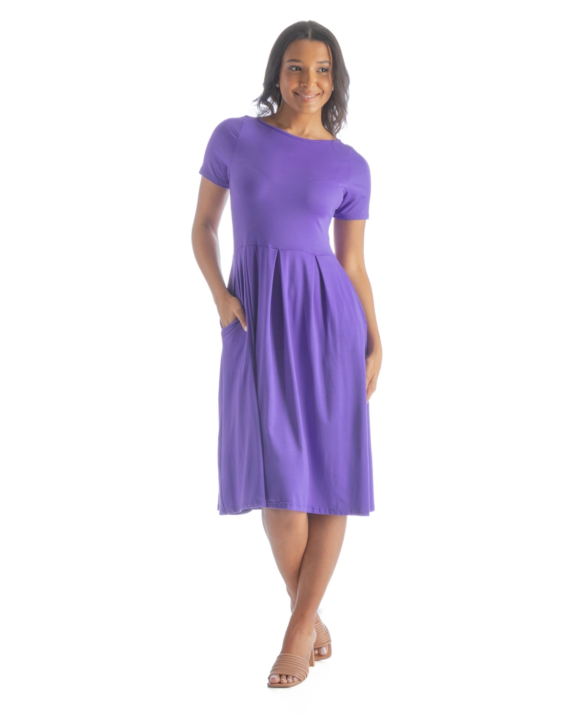 Click here for 24seven Comfort Apparel Petite Midi Dress with Sho... prices